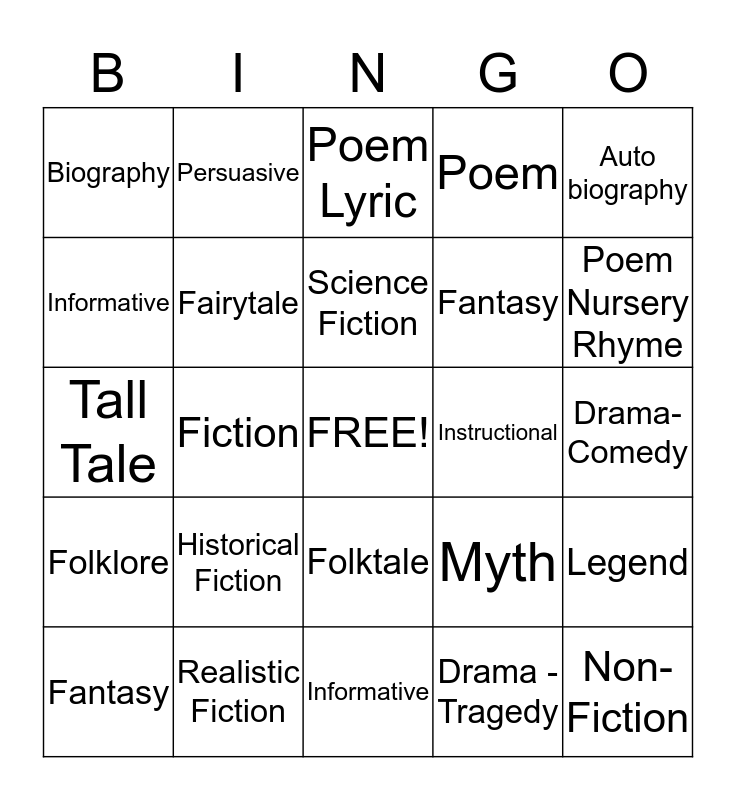 Genre Bingo Card