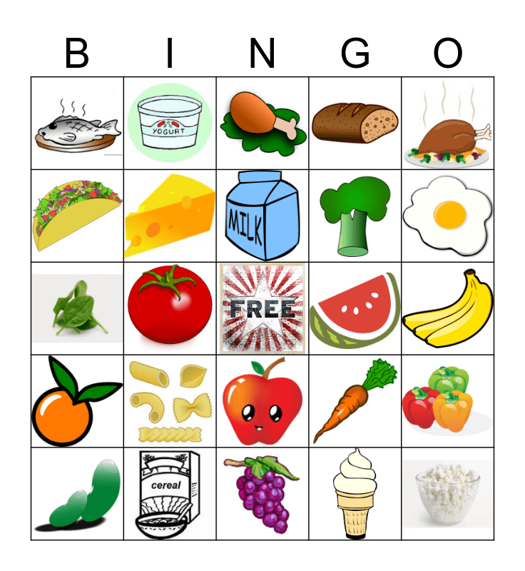 Learning The Food Groups! Bingo Card