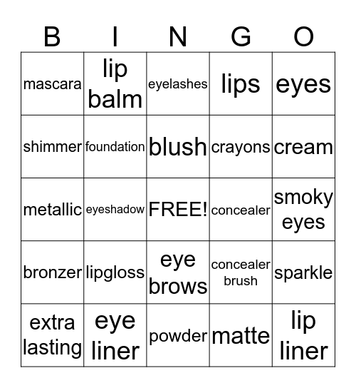 MAKEUP Bingo Card