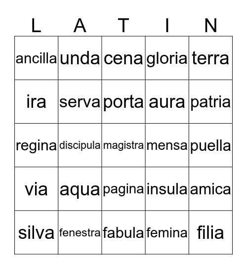 Latin For Children, Chapter 5 Bingo Card