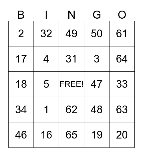 Running Youth Bingo Card