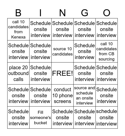 Recruiting Blitz Bingo Card