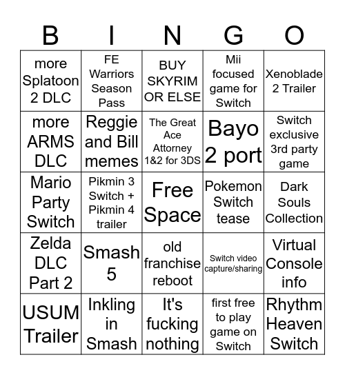 Nintendo Direct Bingo Bingo Card