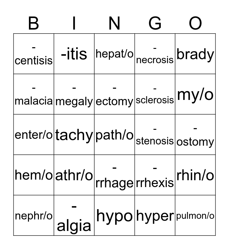 Medical Terms Bingo Card