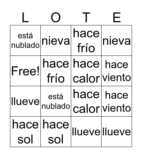 El tiempo Bingo Card