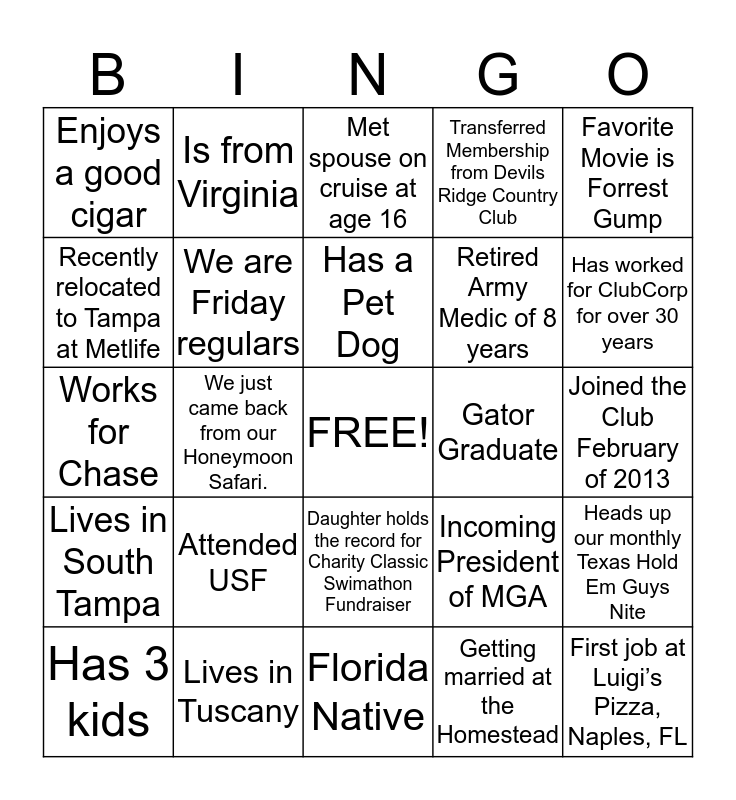 New Member Reception! Bingo Card