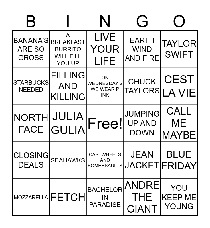 Friday Bingo Card