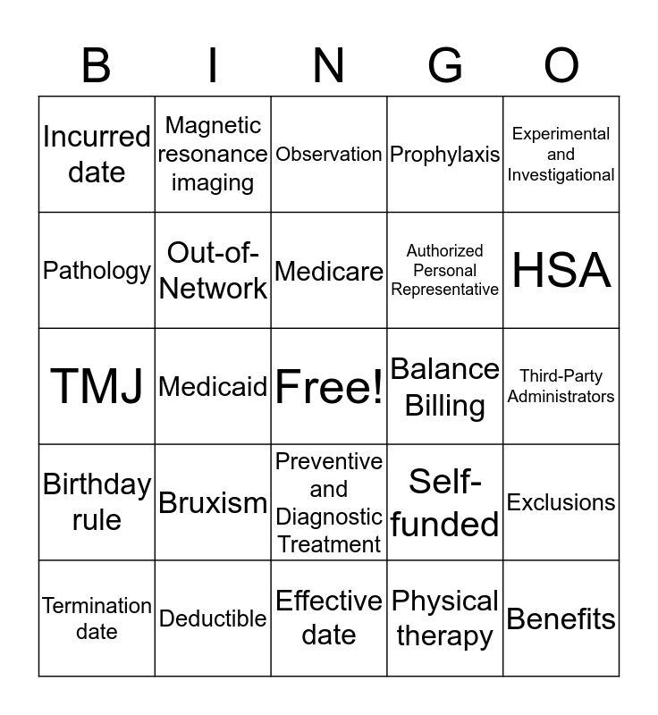 Basic of Health Insurance Bingo Card