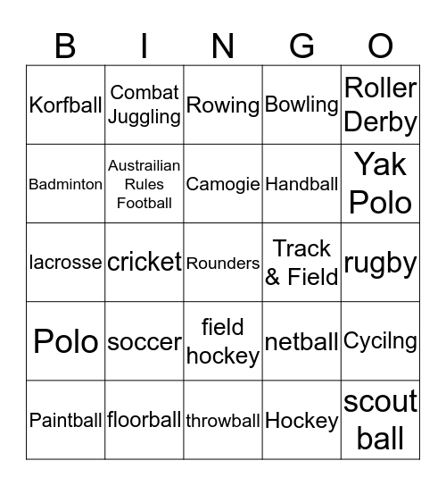 Sports Team Bingo Card