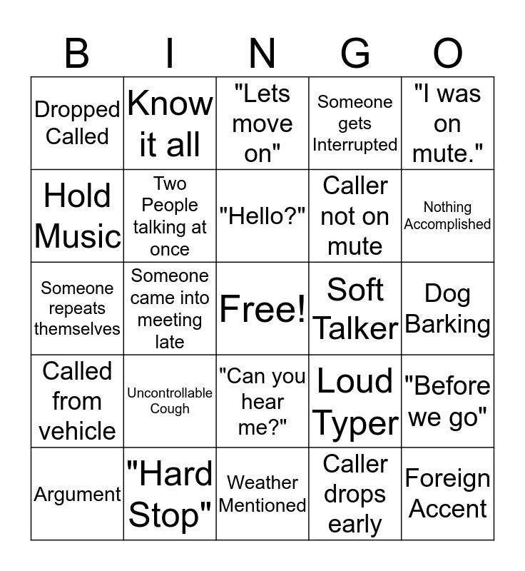 WebEx Bingo Card