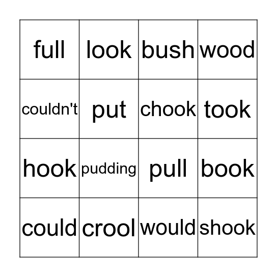 /oo/ sound Bingo Card
