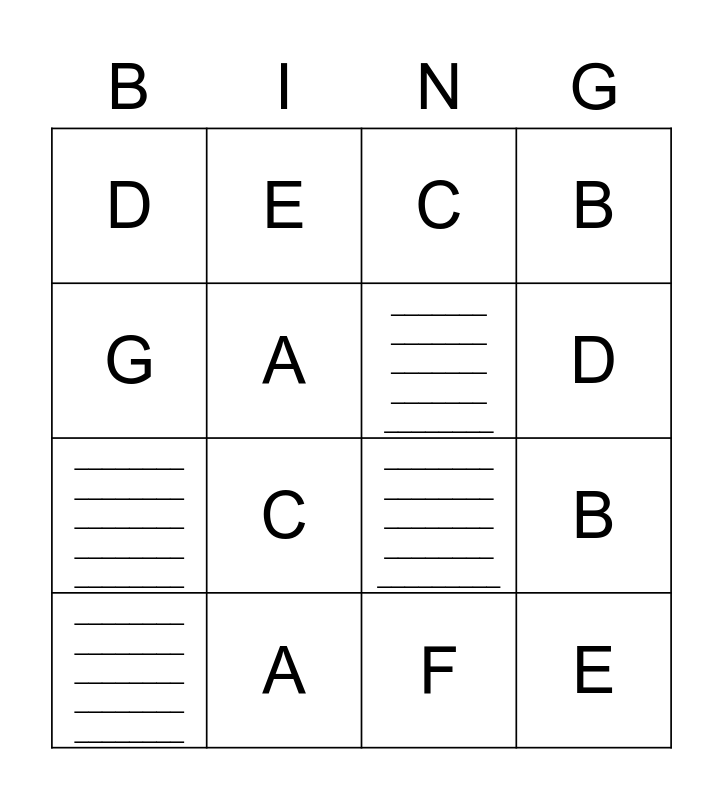 The Treble Clef Staff Bingo Card