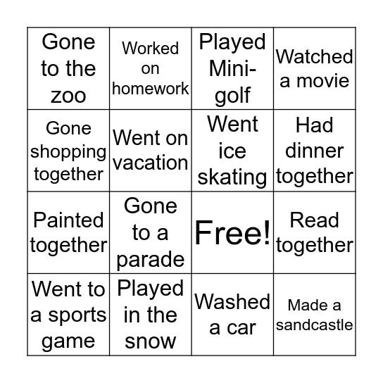 Grandparents/Special Persons Day Bingo! Bingo Card