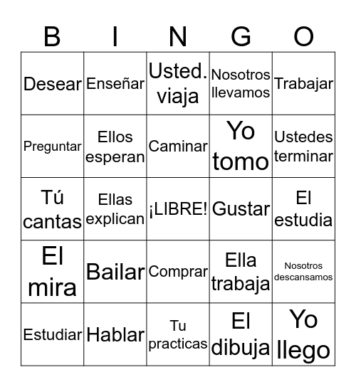 Verbos - AR Bingo Card