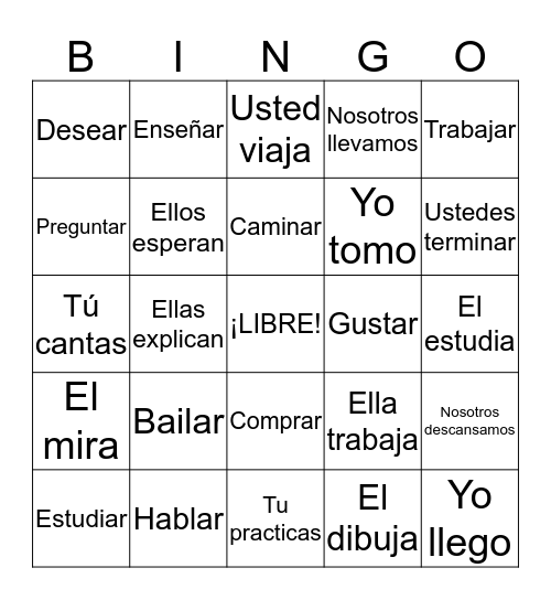 Verbos - AR Bingo Card