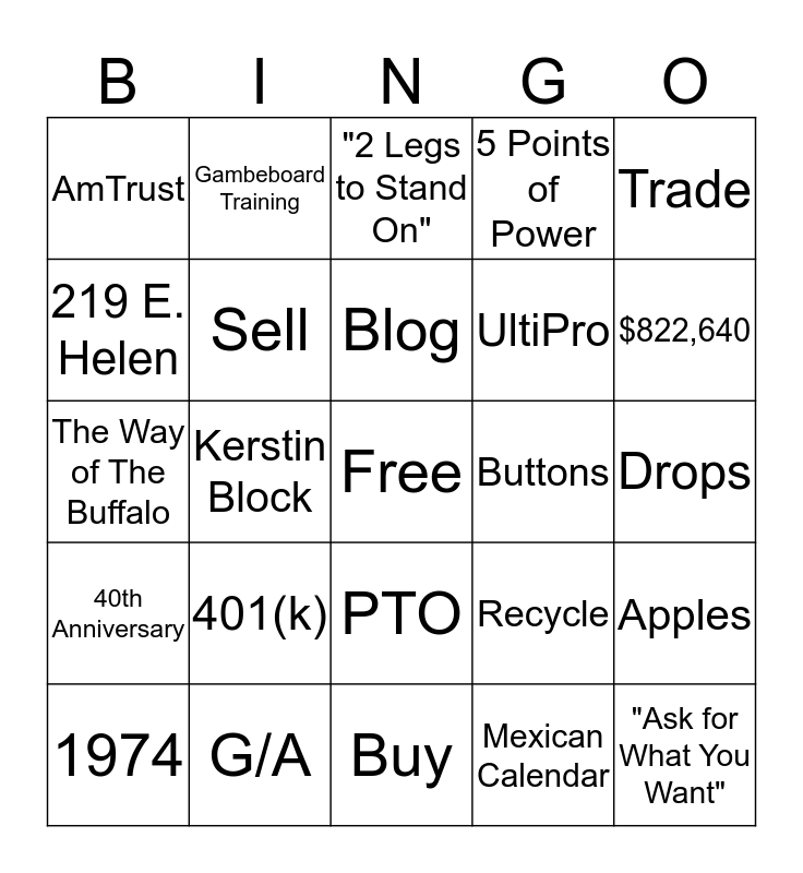 Buffalo Bingo! Bingo Card