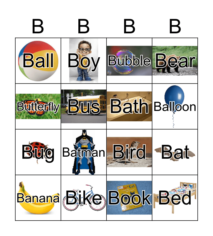 Letter B Bingo Card