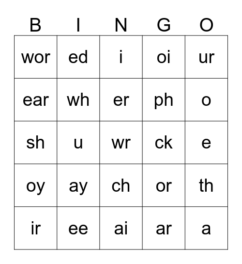 Phonics Bingo Card