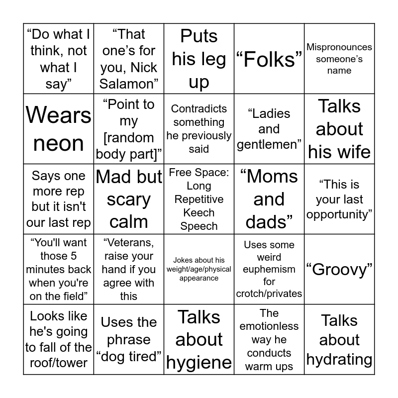 Daddy Darrell Bingo Card
