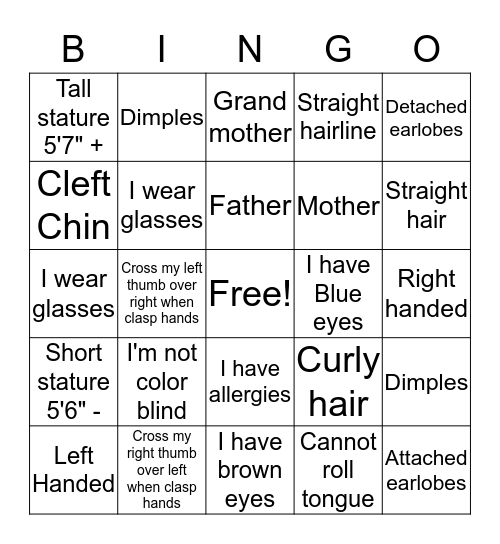 Character Traits Bingo Card