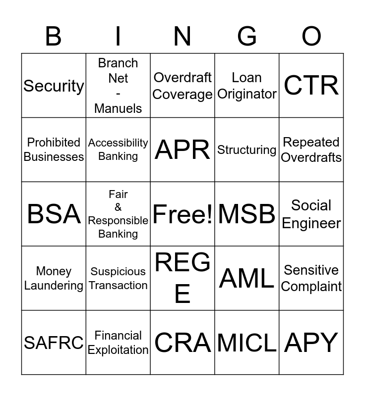 COMPLIANCE BINGO Card