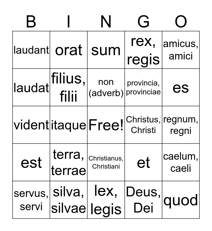 Latin BINGO Card