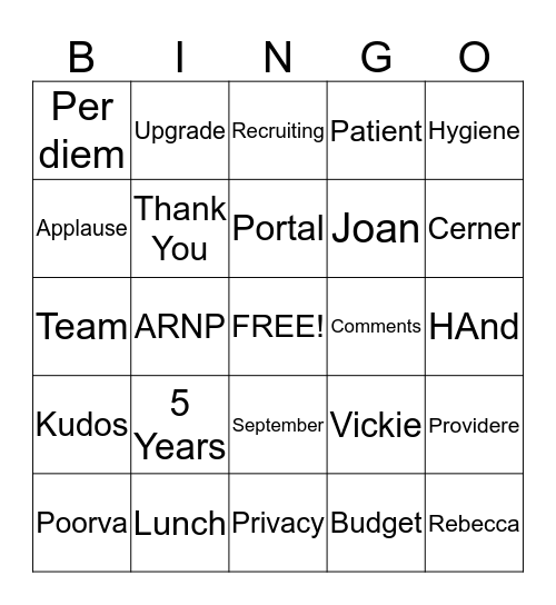 All Team Meeting Bingo Card