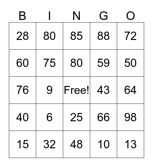 Prime Factorization Bingo Card