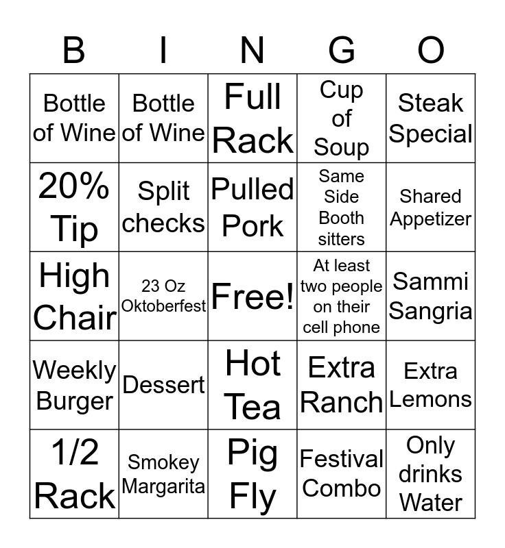 Sunday Bingo Card