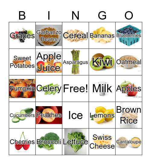 Healthy Eating Bingo Card