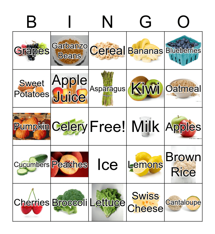 Healthy Eating Bingo Card