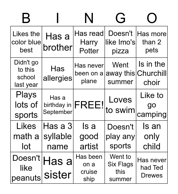Welcome Back Bingo! Bingo Card