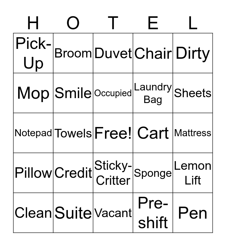 Housekeeping Week 2017 Bingo Card