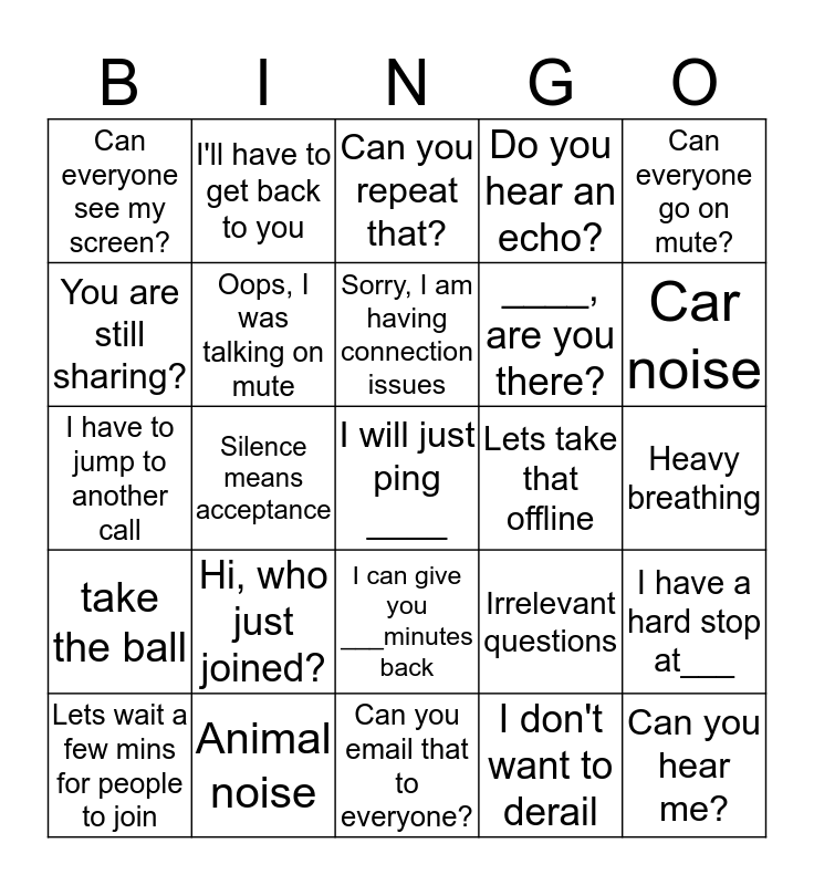 Webex Bingo Card