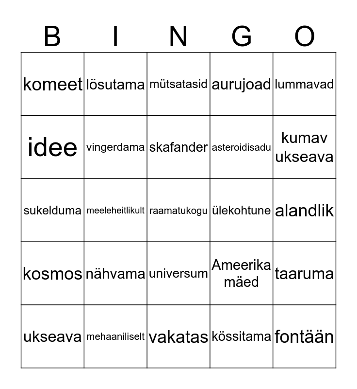 GEORG JA UNIVERSUMI VÕTI Bingo Card