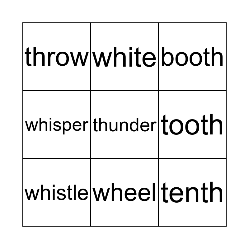 Wh and Th Digraphs Bingo Card