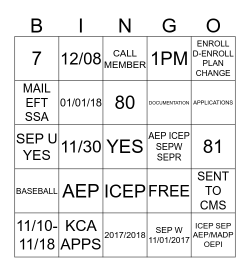 AEP Bingo Card