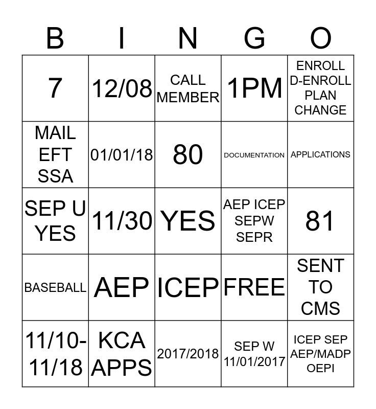 AEP Bingo Card