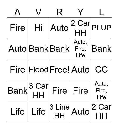 State Farm Bingo Card
