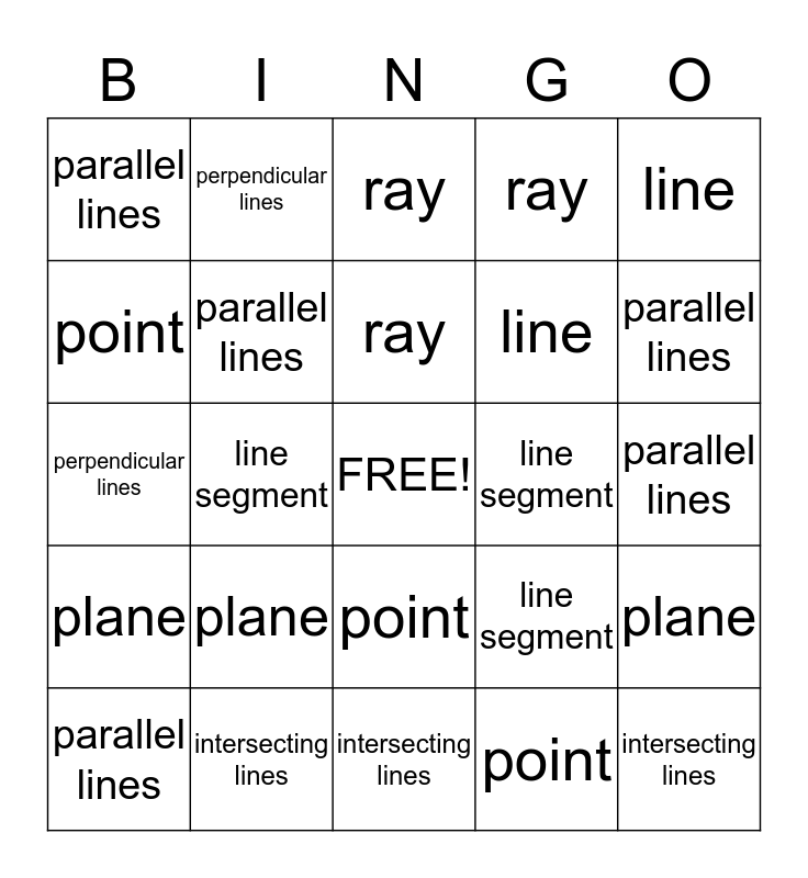 Geometry Terms Bingo Card