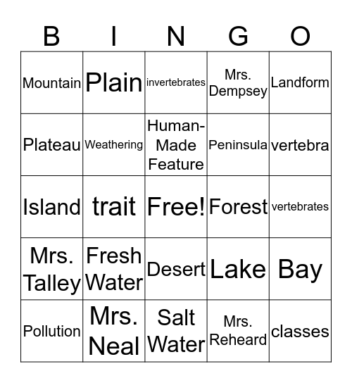 Geography Bingo Card
