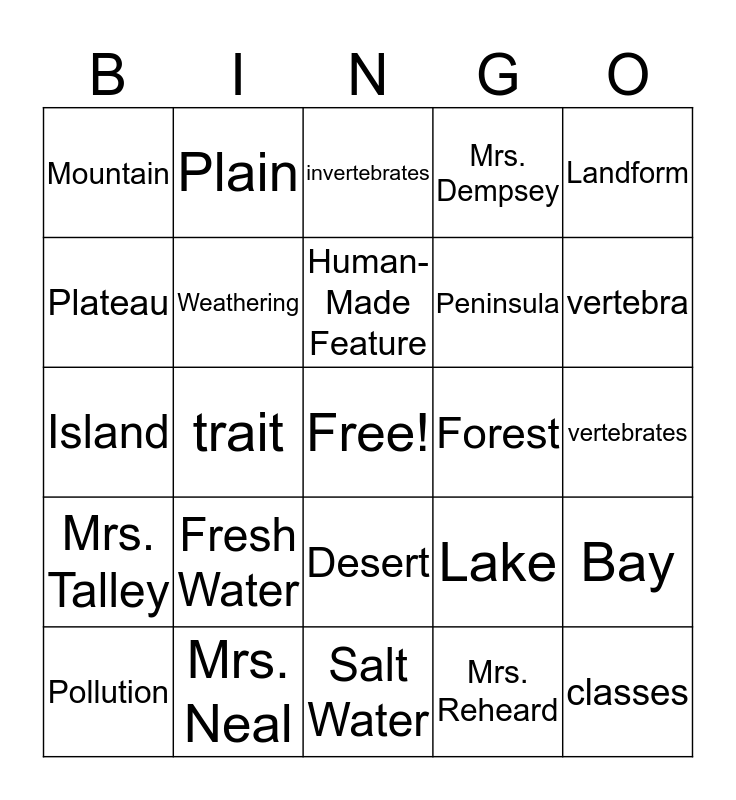 Geography Bingo Card