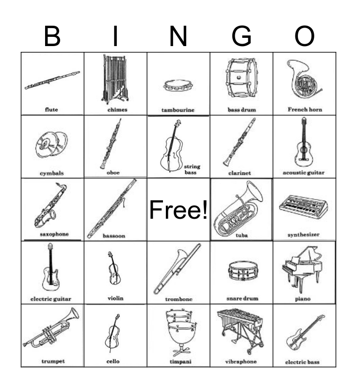 Instrument Bingo Card
