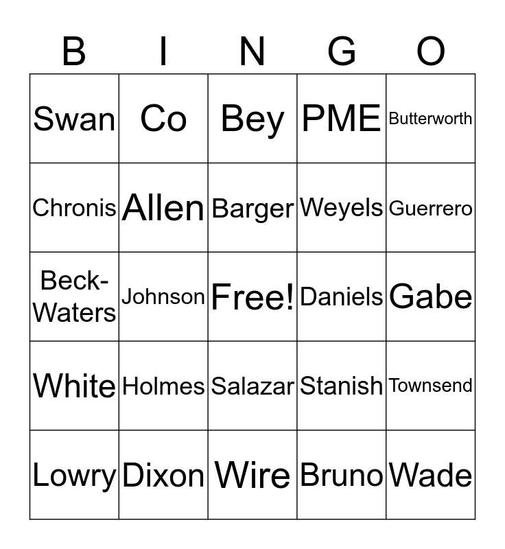 Employee Aprreciation Week Bingo Card
