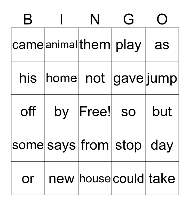 2G Power Words Bingo Card