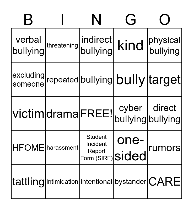 Anti-Bullying Bingo! Bingo Card