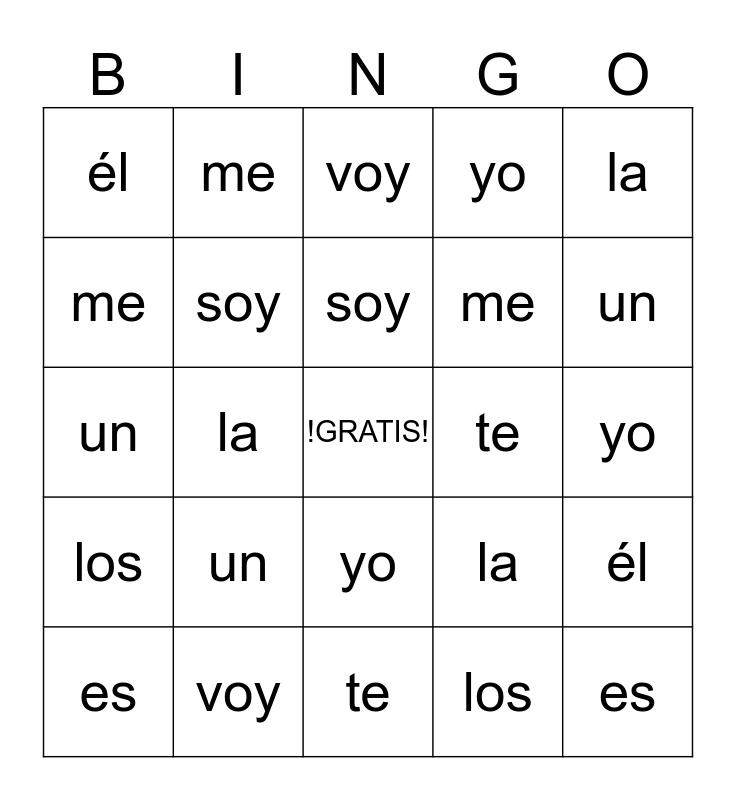 Palabras de Uso Frecuente Bingo Card