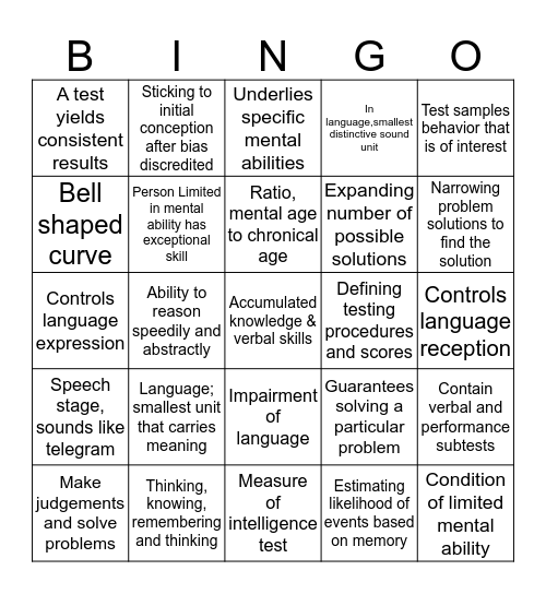 Thinking, Language, and Intelligence Bingo Card