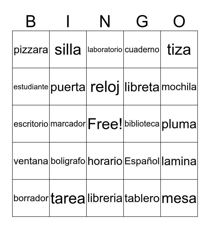 En la Clase Bingo Card