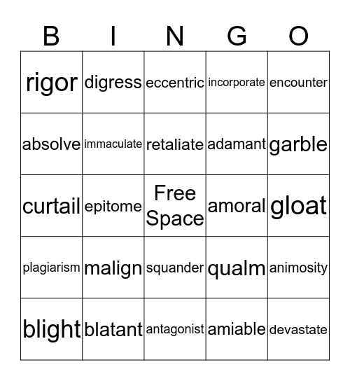 Lesson 1 Bingo Card